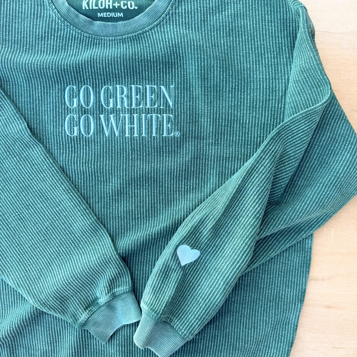 Go Green Go White Licensed Embroidered Corded Crew – Kiloh + Co.